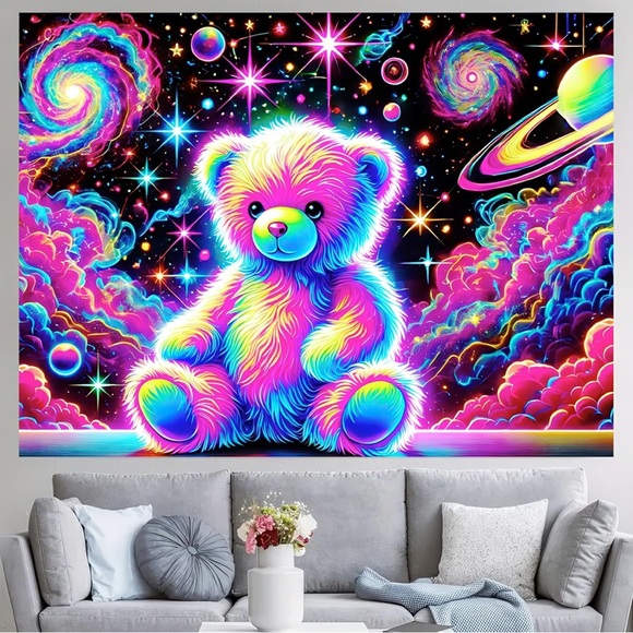 Wall Decor | Colorful Teddy Bear Galaxy Wall Art Lisa Frank Vibes Nwt ...